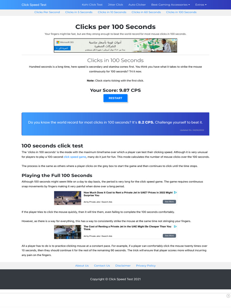 100 seconds click test - Click speed test in 100 seconds | PDF