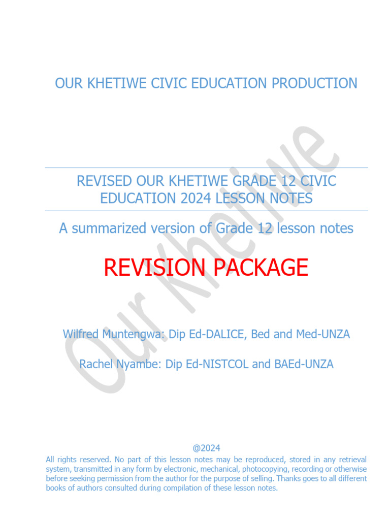 Revised Our Khetiwe Grade 12 Civic Education Notes-2024 | PDF | New ...