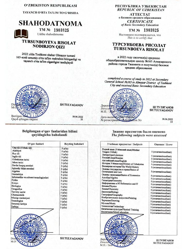 Tursunboyeva Risolat | PDF