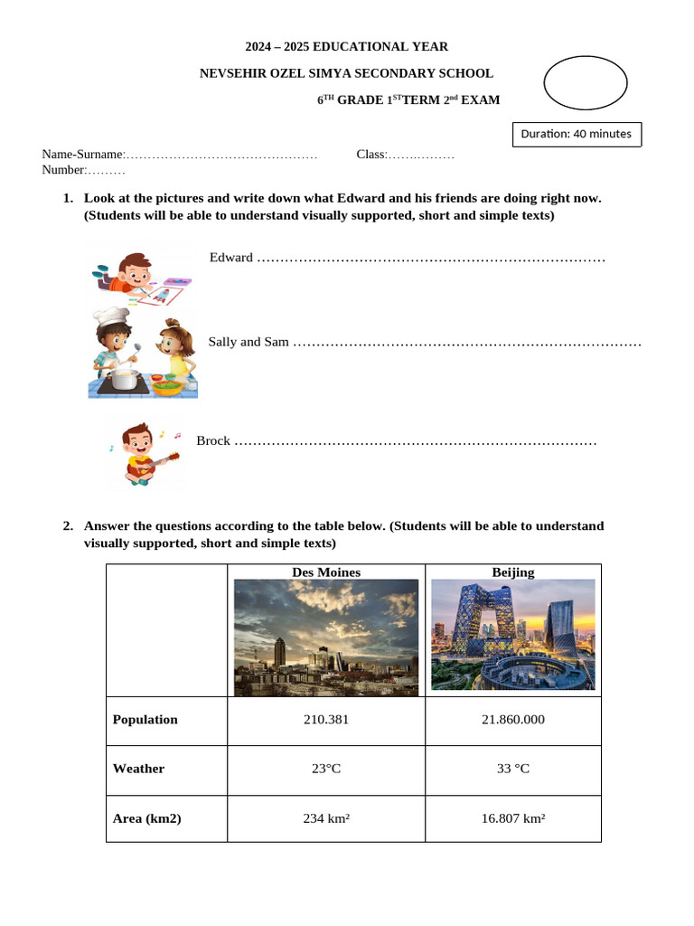 6th Grade 1st Term Exam 2024-2025 | PDF