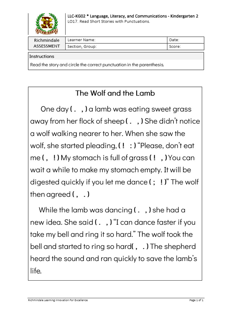 AQ17-2 ENG Read Short Stories With Punctuations - KG02 Richmindale ...