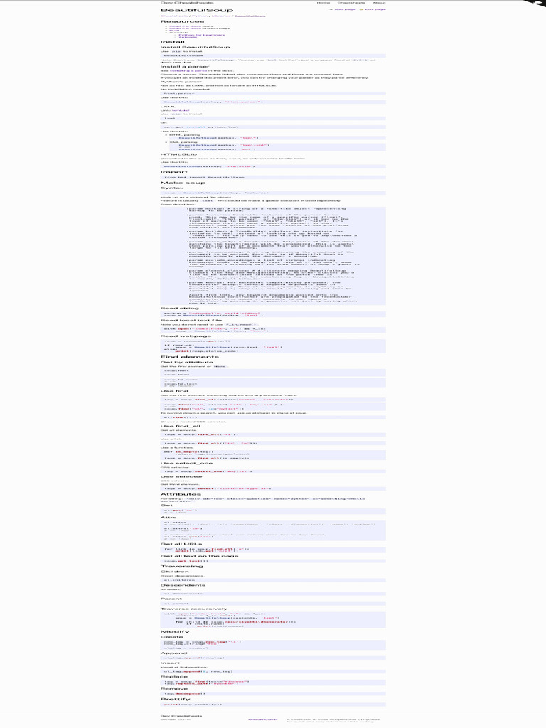 BeautifulSoup Cheatsheet | PDF