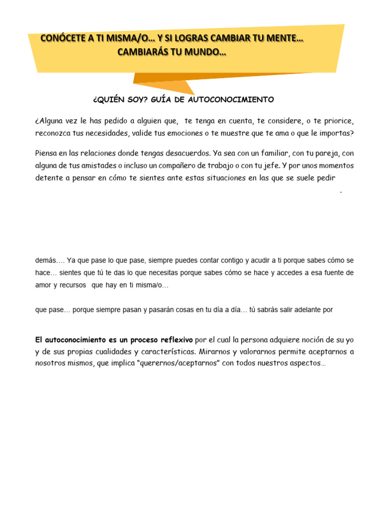 Autoconocimiento Preguntas | PDF