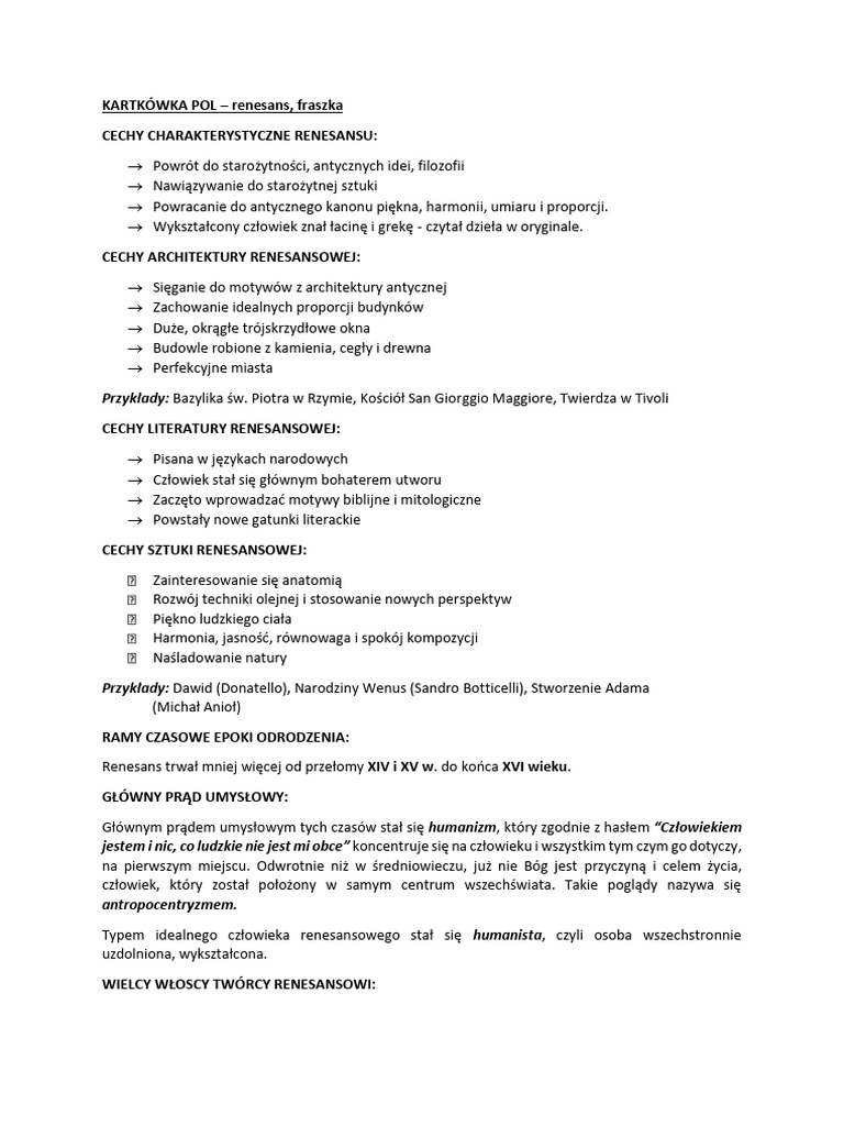 KARTKÓWKA POL (Renesans, Fraszka) | PDF