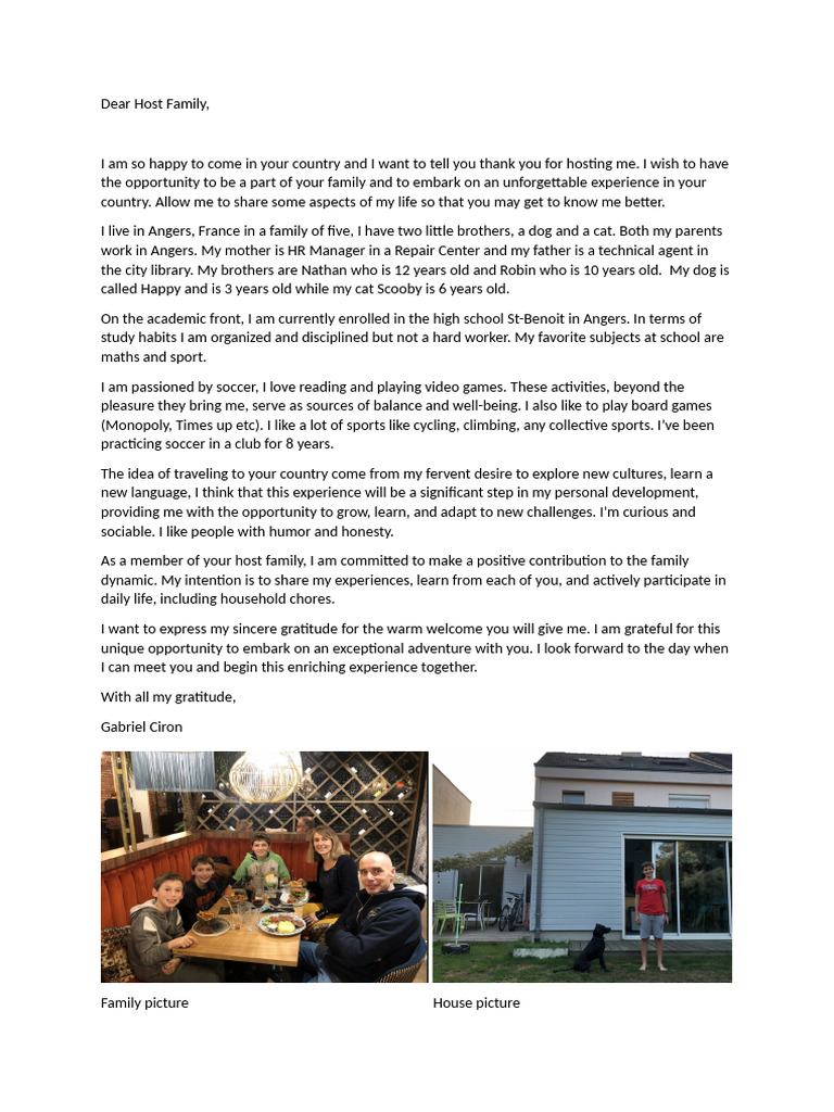 Host Family Introduction Letter | PDF
