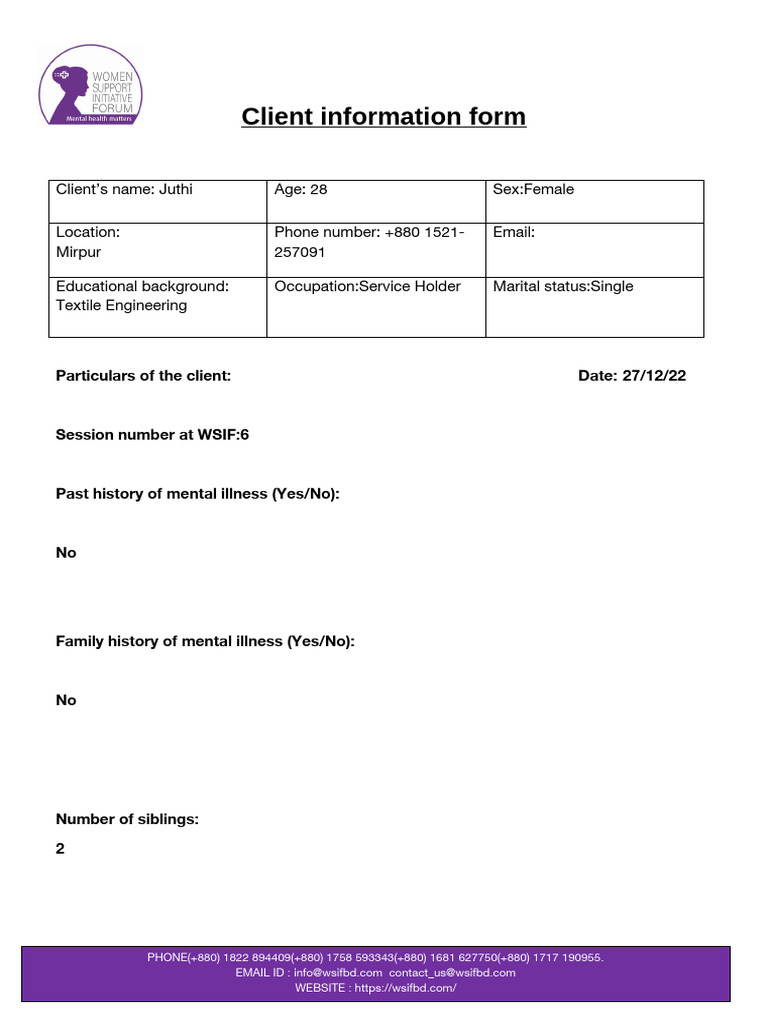 WSIF Client Information Form - 6 | PDF