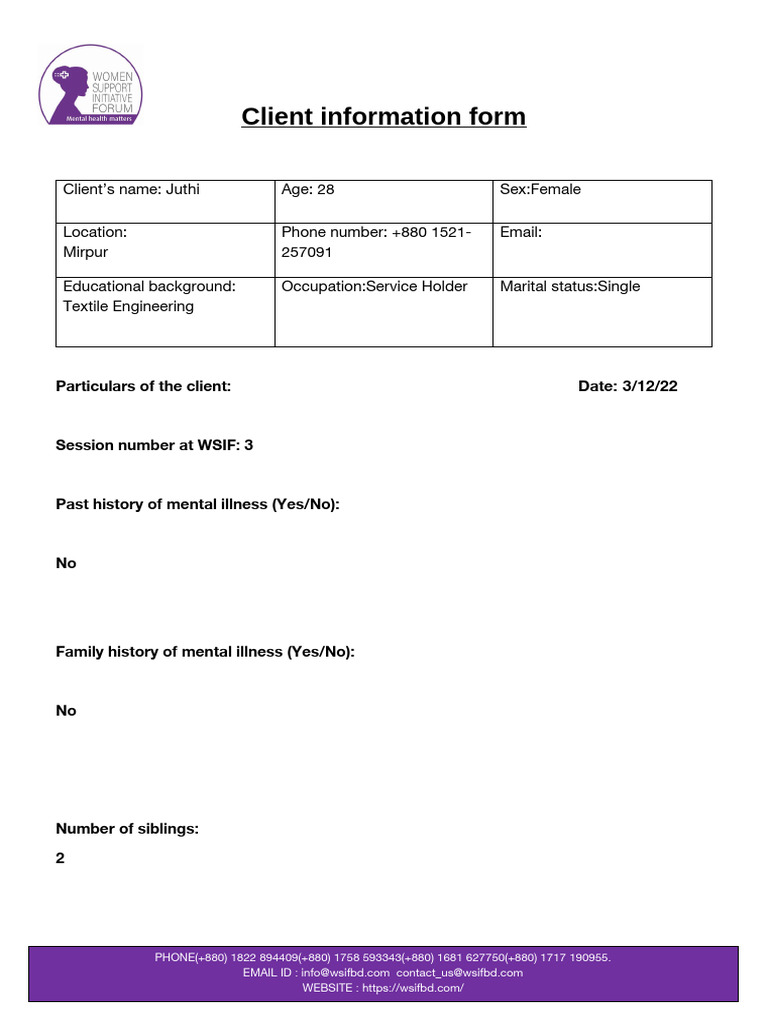 Client Information Form for Therapy | PDF