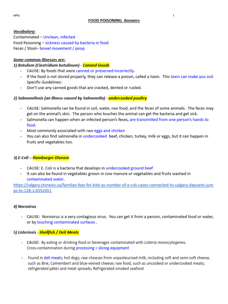Copy of Food Poisoning_ Answers Notes FIB | PDF | Foodborne Illness | Foods