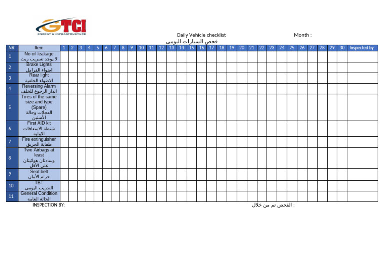 Daily Vehicle Check List | PDF