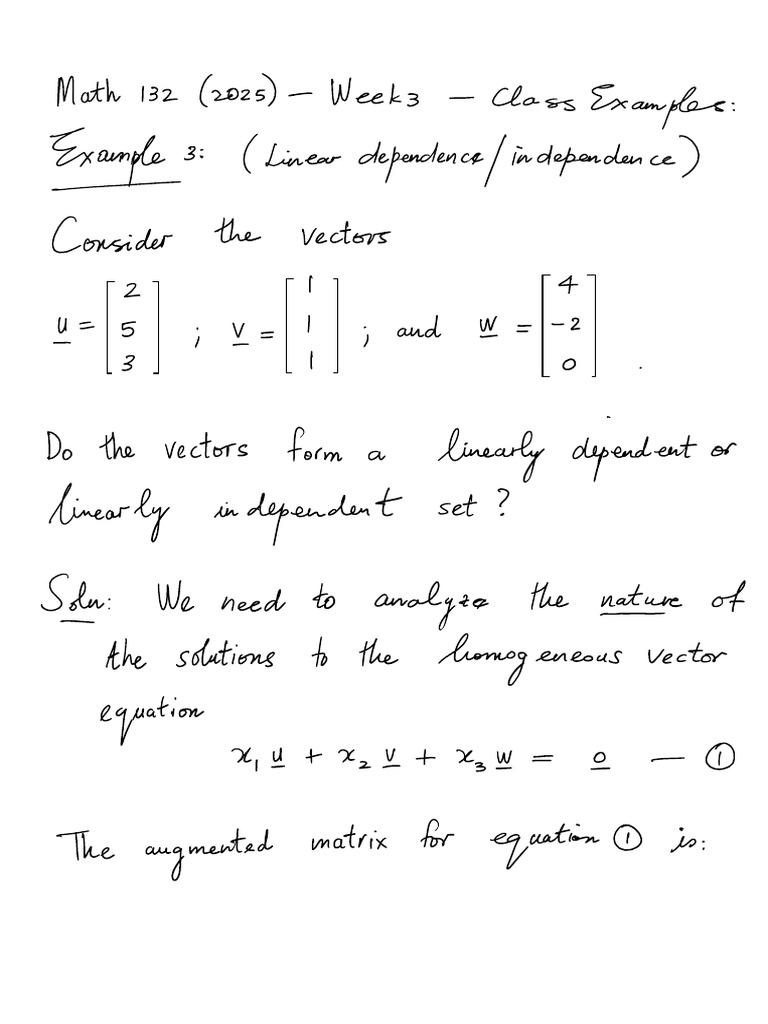 Week 3 Example 3 Linear Independence Dependence Pdf