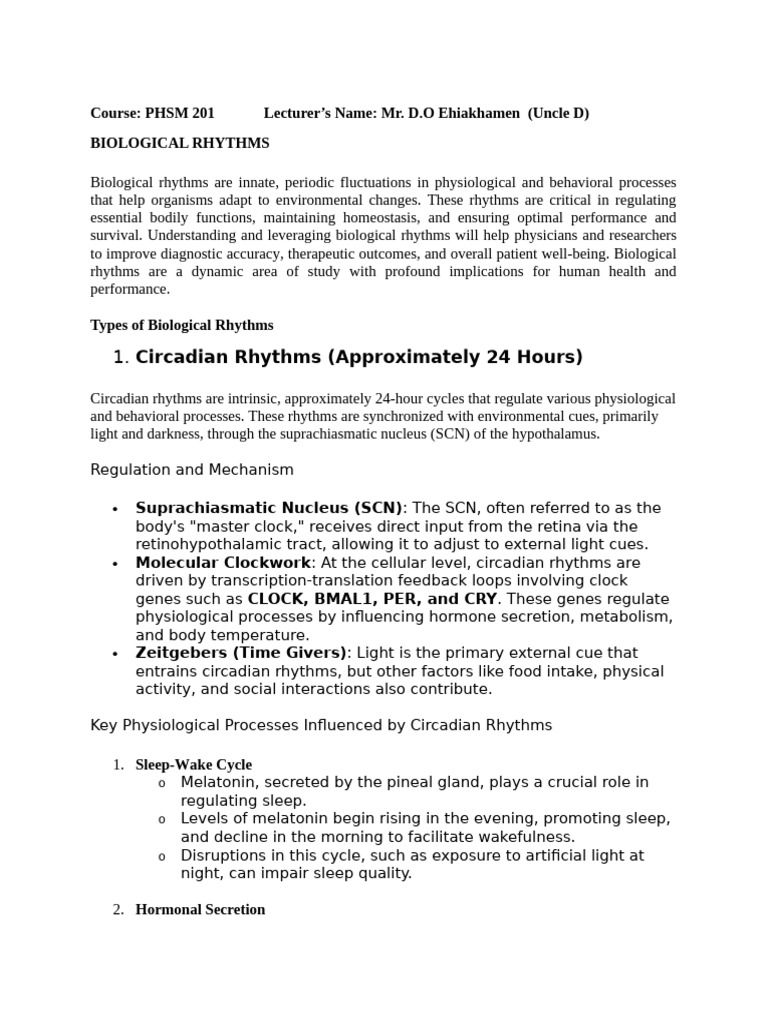 Biological Rhythm and Biophysical Principles - 112946 | PDF | Circadian ...