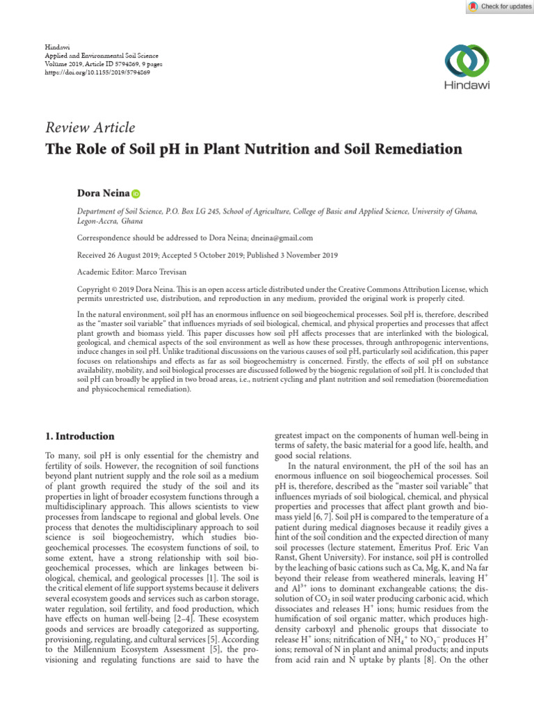 Applied and Environmental Soil Science - 2019 - Neina - The Role of ...
