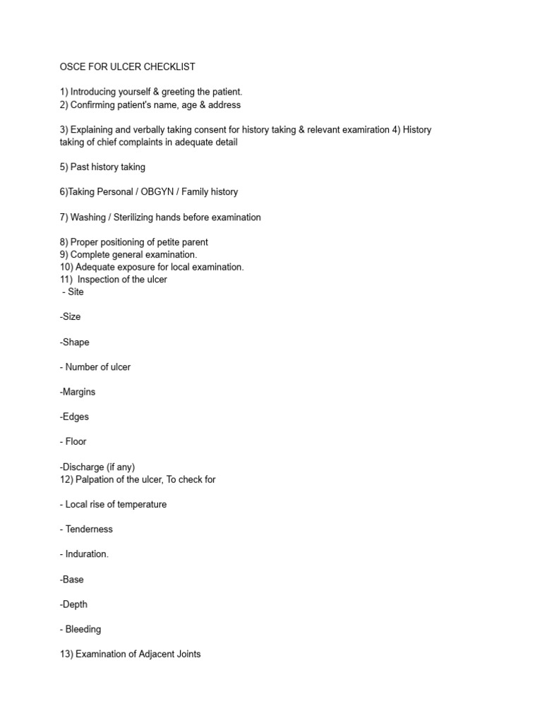 Osce For Ulcer Checklist | PDF