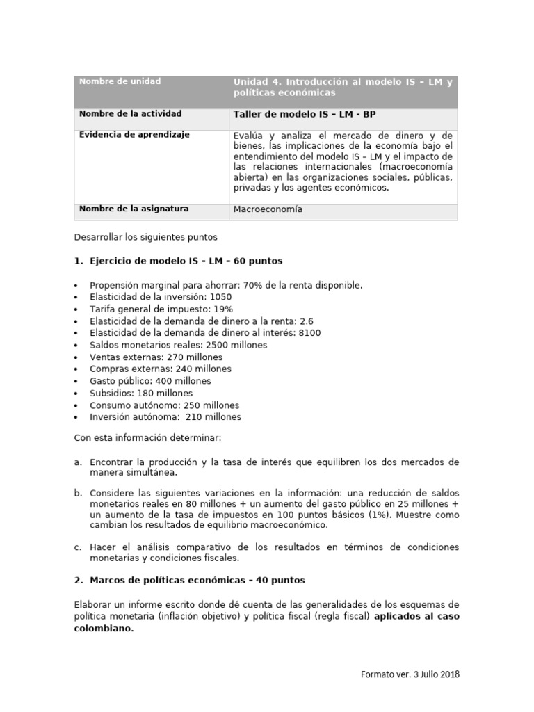 Seguimiento 4. Modelo is - LM - BP | PDF | Macroeconómica | La política ...