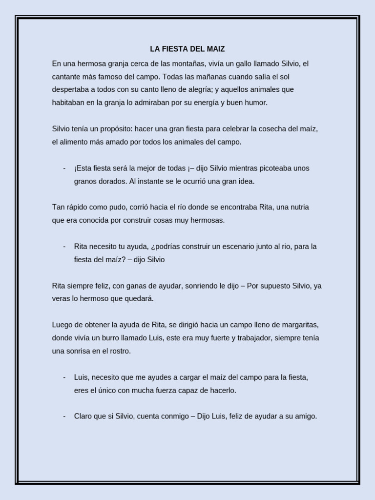 Fiesta del Maíz: Cuento Infantil | PDF