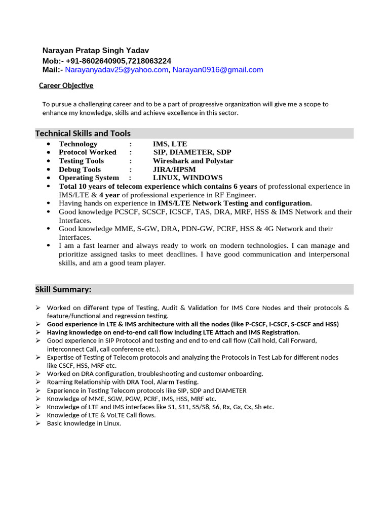 Narayan Yadav Resume | PDF | Ip Multimedia Subsystem | Computing