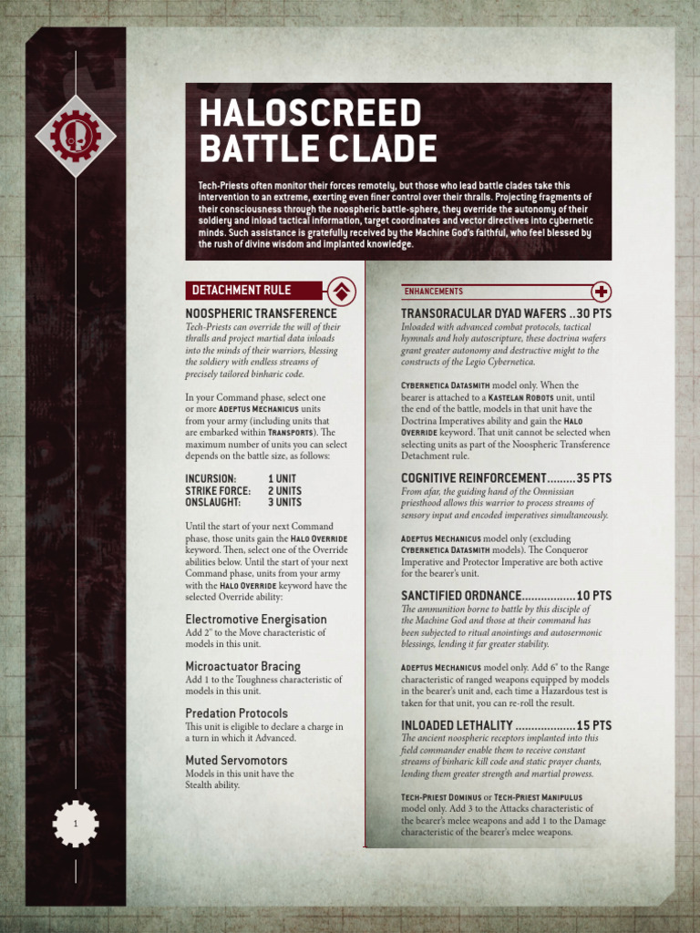 Detachment - Adeptus Mechanicus - Haloscreed Battle Clade | PDF