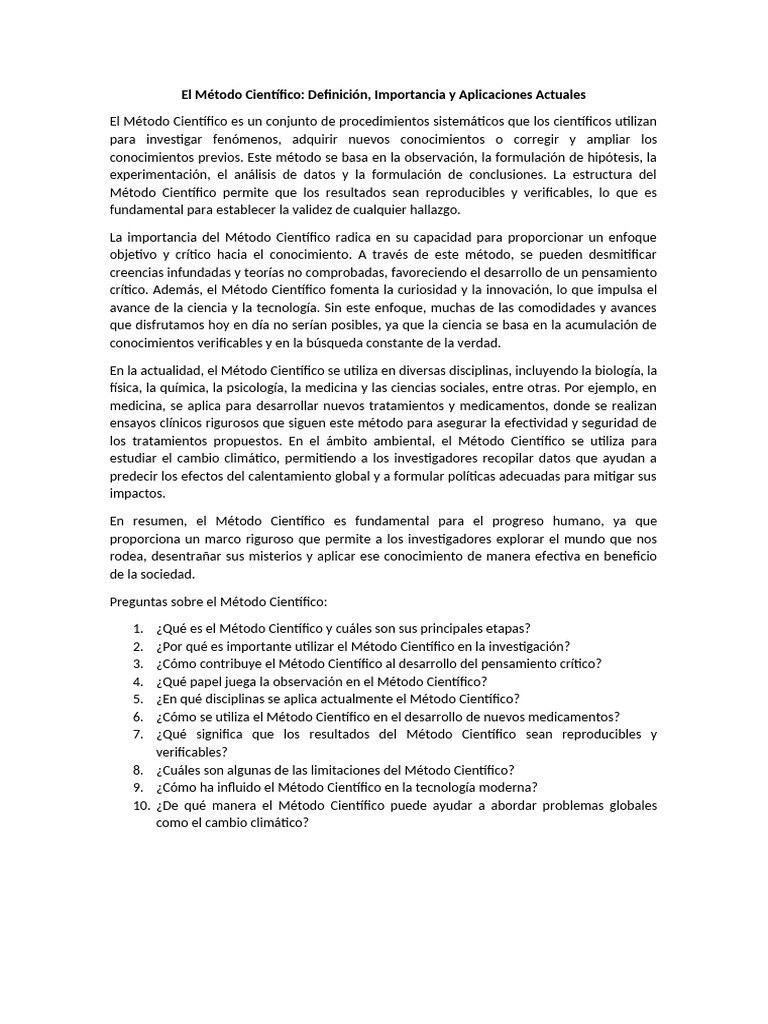 Lectura Sobre El Método Científico | PDF | Método científico | Science