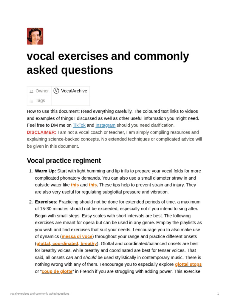 Vocal Exercises and FAQs for Singers | PDF | Singing | Human Voice