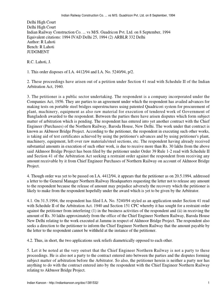 Indian Railway Construction Co. ... Vs M S. Guadricon Pvt. Ltd. On 8 ...