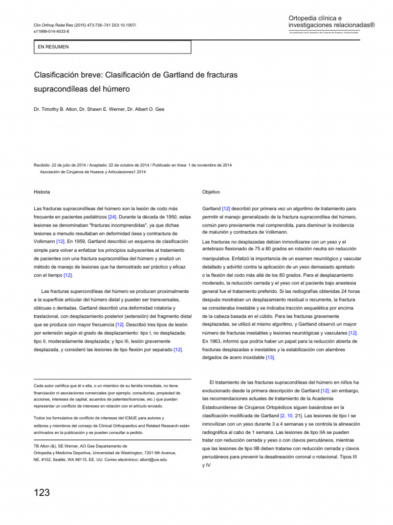 Clasificacion de Gartland 2 | PDF | Sistema musculoesquelético
