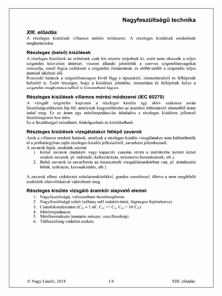 Nagyfeszültségű Technika (KVENF11OND) XIII. | PDF