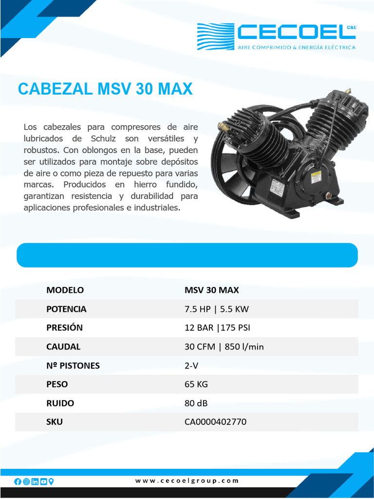 Cabezal MSV 30 Max para Compresores Schulz | PDF
