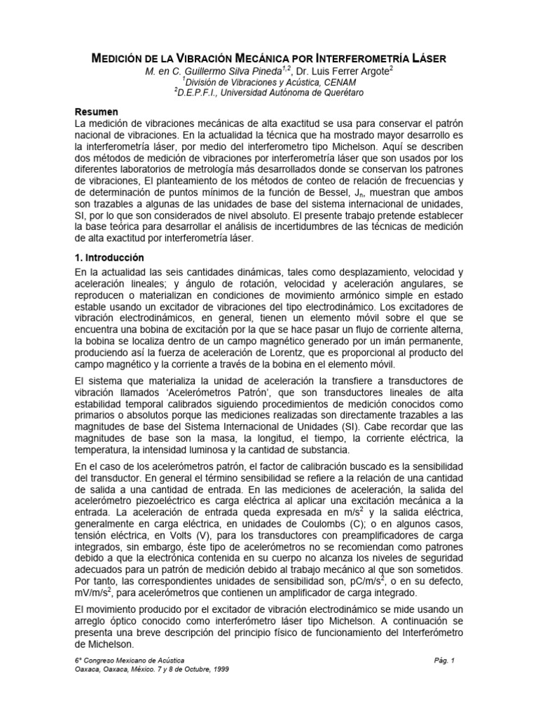 Medición de Vibraciones por Interferometría Láser | PDF | Frecuencia ...