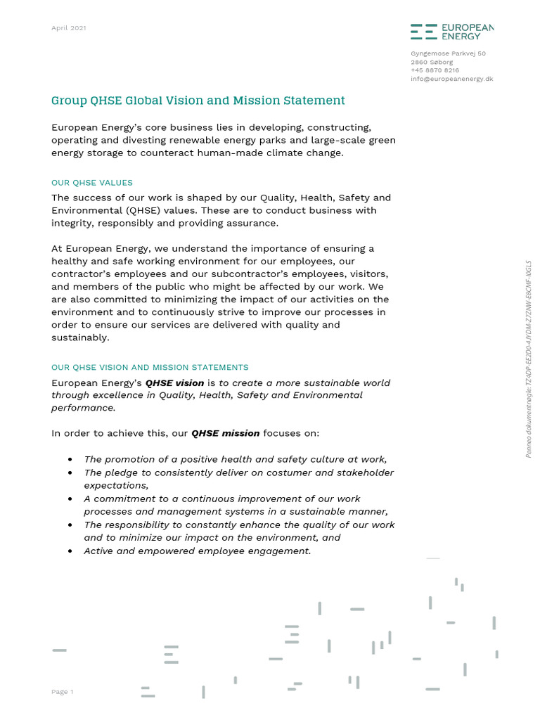 qhse-vision-and-mission-2022 | PDF | Sustainability | Safety