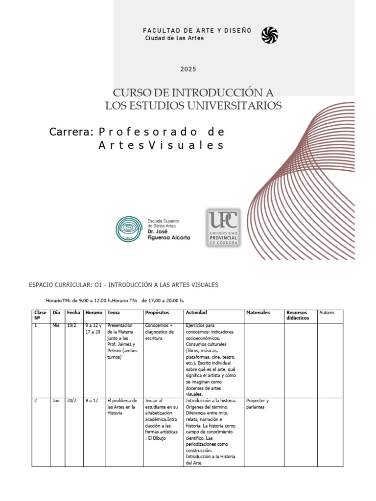 Introducción a las Artes Visuales 2025 | PDF | Las artes | Educación en ...