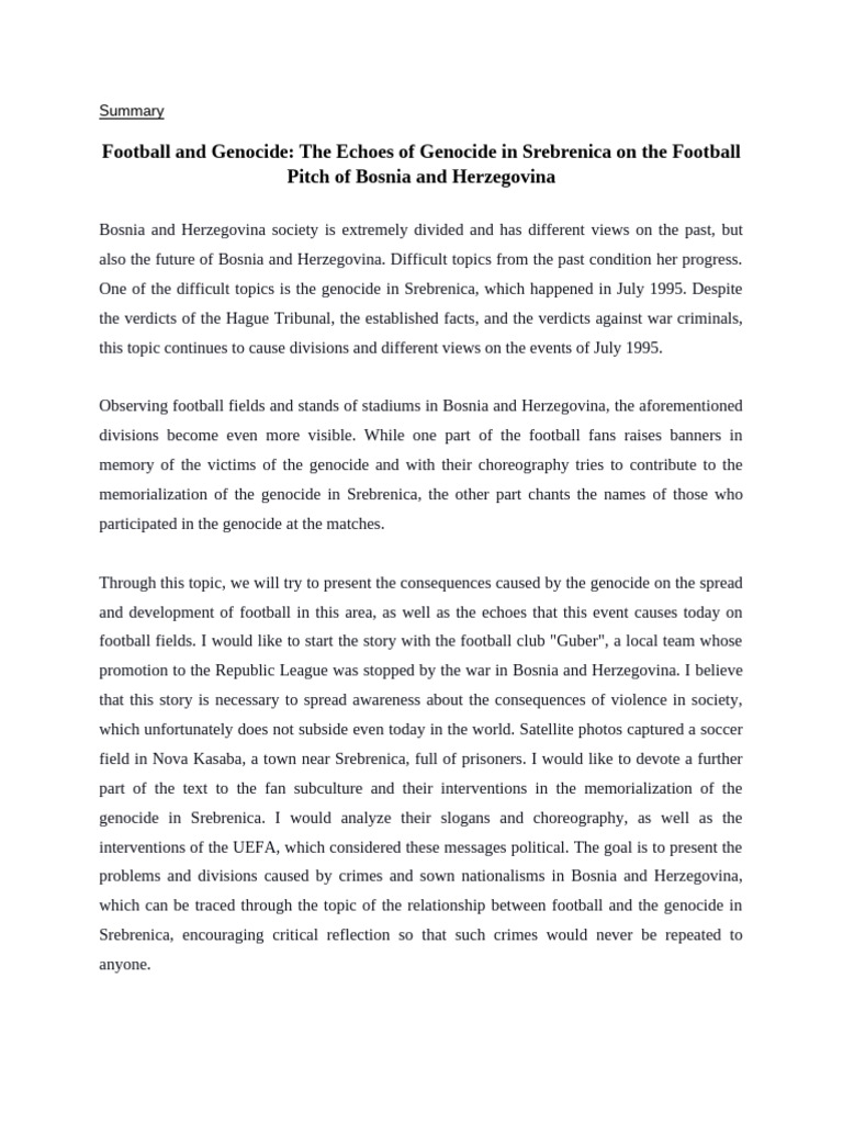 TEMPLATE Football and Genocide The Echoes of Genocide in Srebrenica On ...
