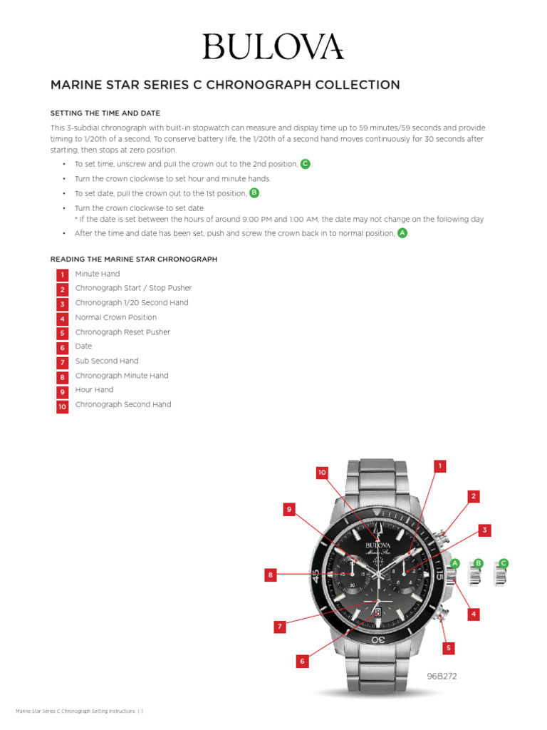 Bulova Marine Star Chronograph Guide | PDF | Watch | Portable Tools