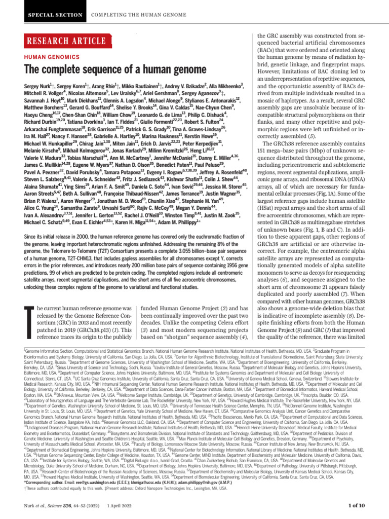 Complete Human Genome Sequence Analysis | PDF | Human Genome | Gene ...