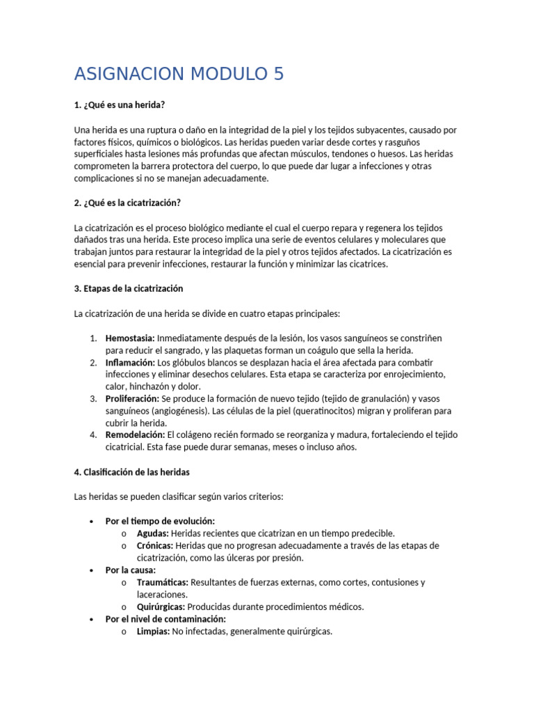 Asignacion Modulo 5 | PDF | Cicatrización de la herida | Herida