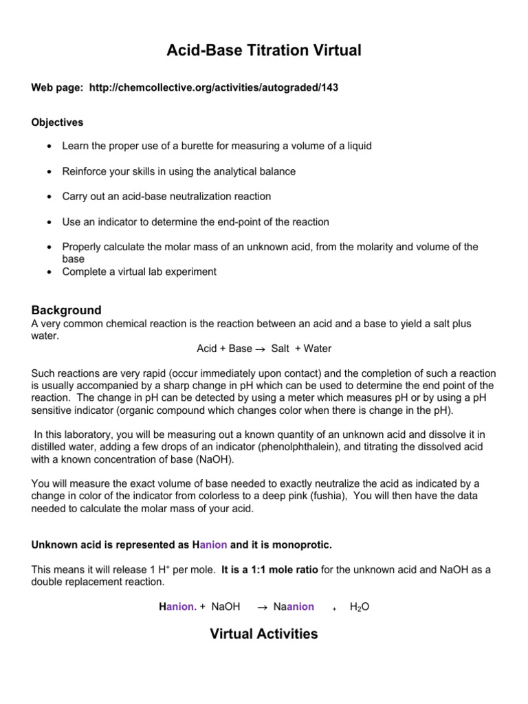 101 Experiment Acid Basevirtual | PDF | Titration | Chemistry