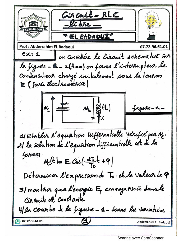 Les Exercices de RLC Libre de 2eme Bac PC Prof El Badaoui | PDF