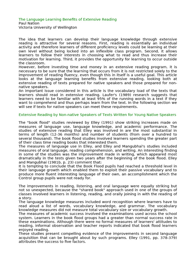 The Benefits of Extensive Reading | PDF | Vocabulary | Behavior Modification