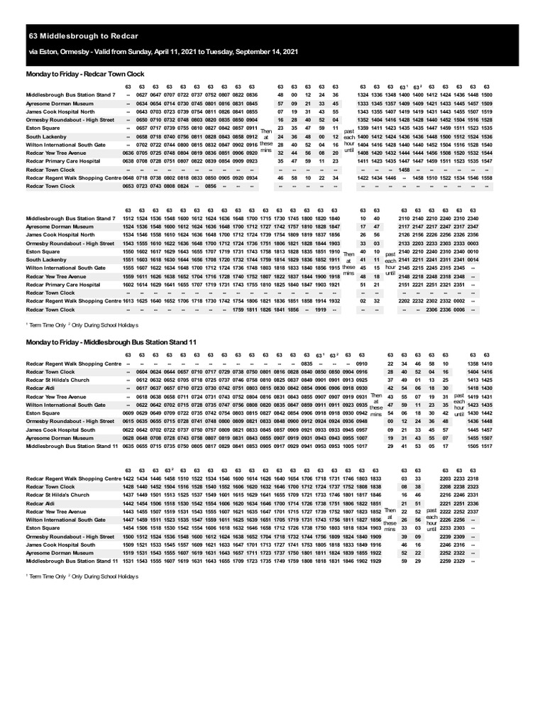 63 Middlesbrough To Redcar From 11 Apr 2021 | PDF