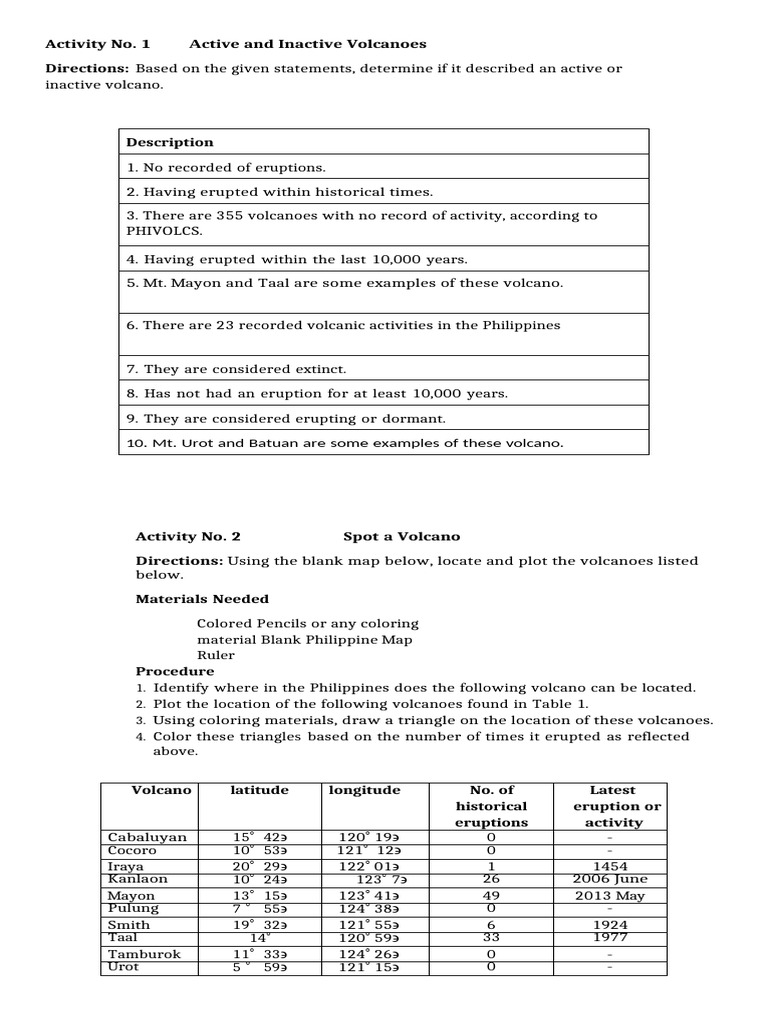 Science 9 Activity - 105709 | PDF | Volcano | Volcanic Landforms