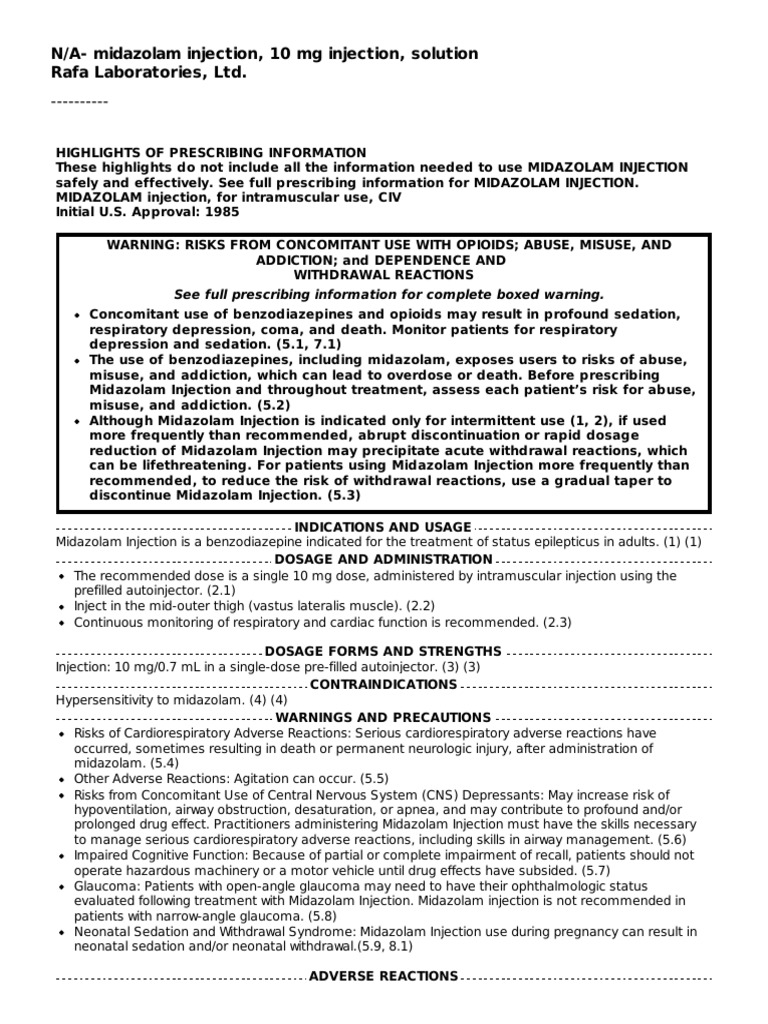Midazolam Injection Safety Overview | PDF | Midazolam | Benzodiazepine