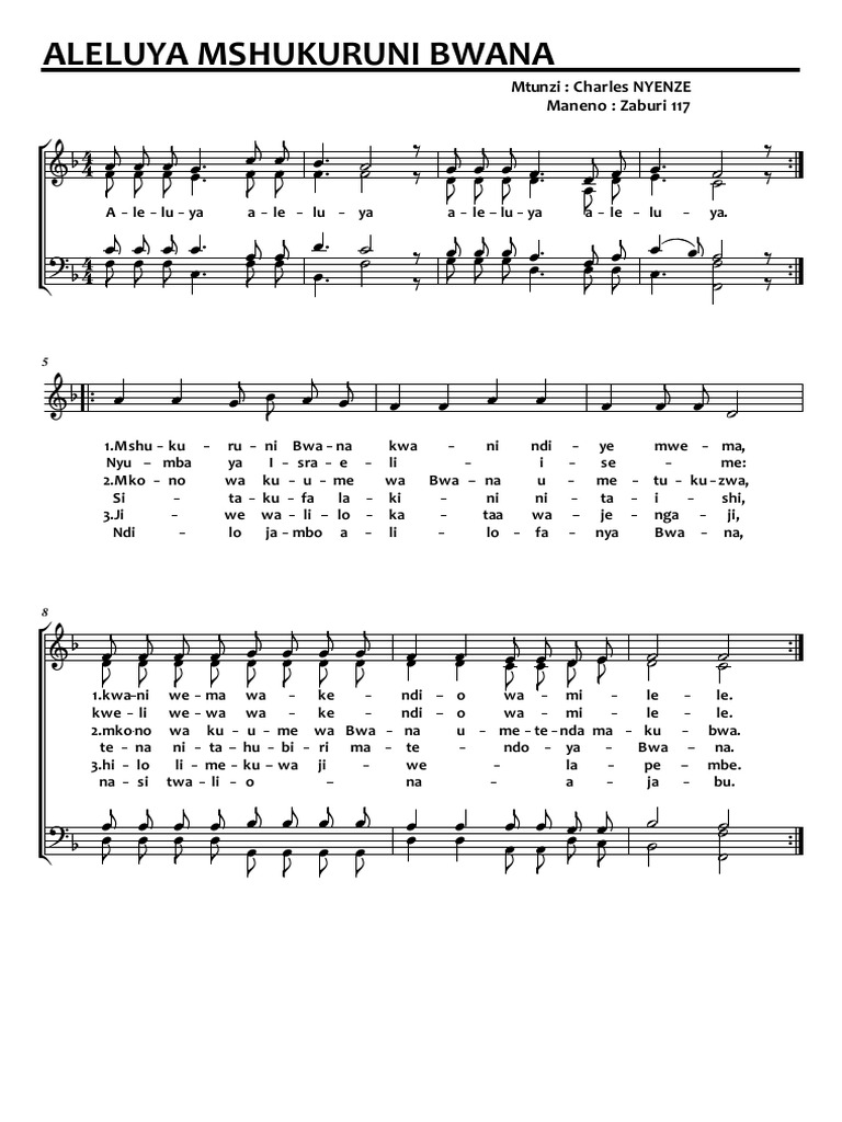 Aleluya Mshukuruni Bwana | PDF