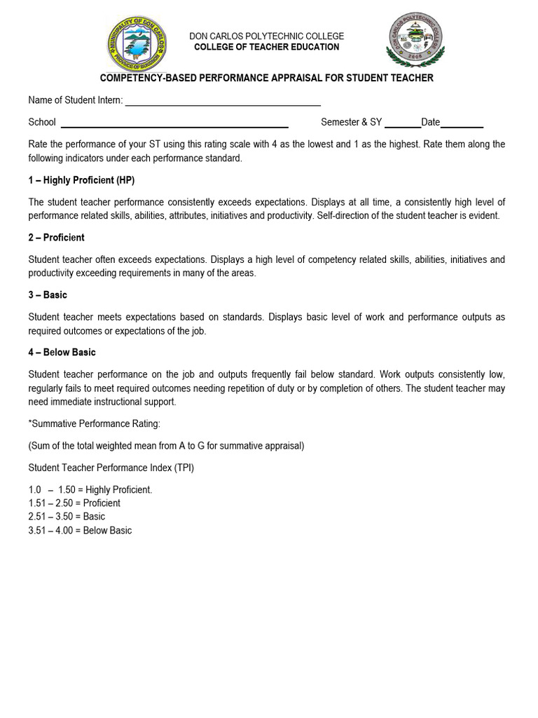 Final Evaluation of Student Teachers | PDF | Learning | Behavioural Sciences