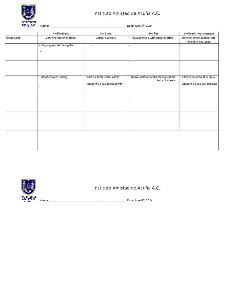 Oral Presentation Evaluation Rubric | PDF | Clothing