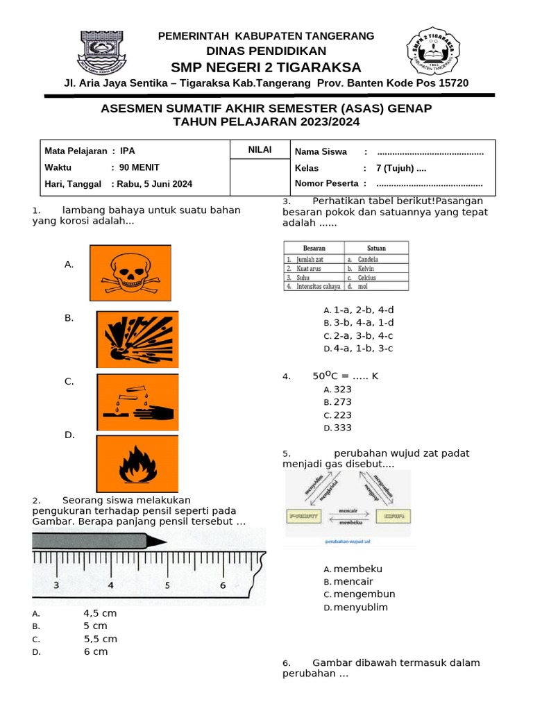 Contoh Soal Sumatif Akhir Semester Ipa Kelas 7 | PDF