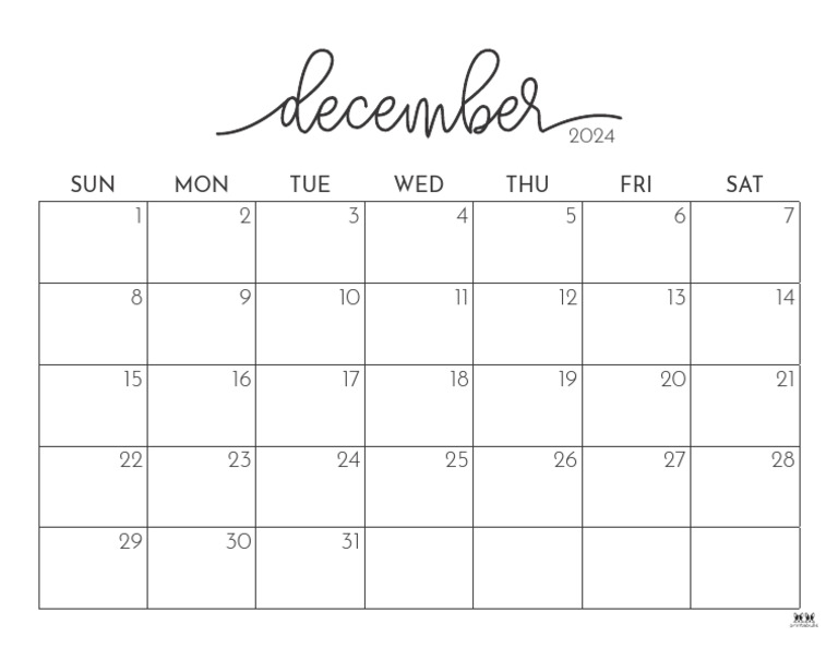 Printable December 2024 Calendar Style 1 | PDF