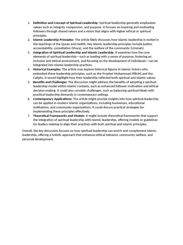 Spiritual Leadership As A Model For Islamic Leadership | PDF