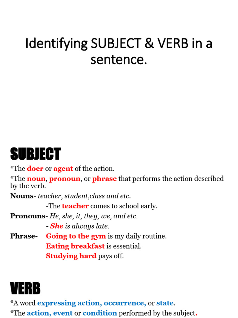 Identifying SUBJECT VERB in A Sentence | PDF