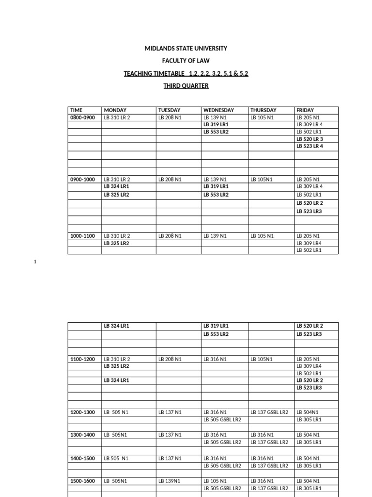 Revised 3rd and 4th Quarter Timetable - Sept To Dec 2023 | PDF