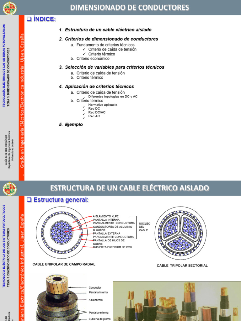 TEMA 3. DIMENSIONADO DE CONDUCTORES Grado25 | PDF | Aislador (Electricidad) | Conductor electrico
