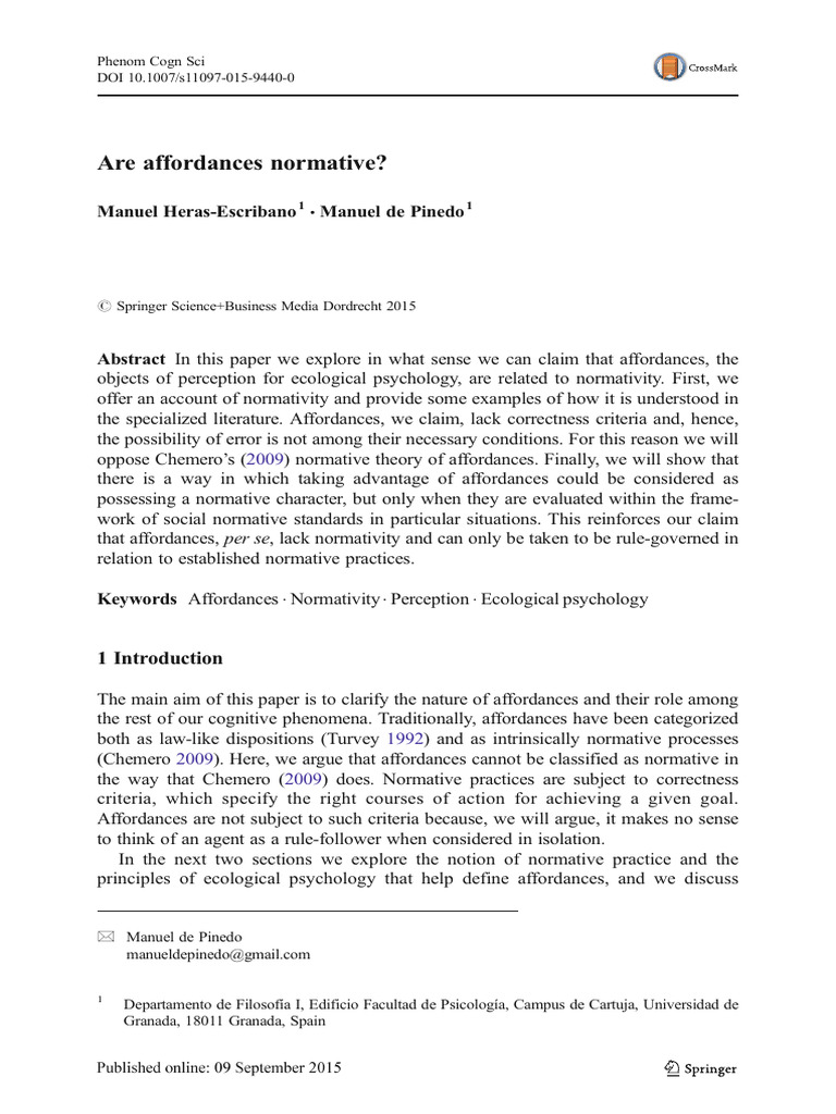 Affordances and Normativity Explored | PDF | Perception | Experience